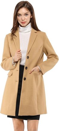 Allegra K Damen Wollmantel Revers Knopfleiste Wintercoat Mantel Brauntöne XS