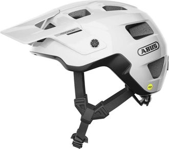 ABUS MTB-Helm MoDrop MIPS - robuster Fahrradhelm mit Aufprallschutz f&uuml;r Mountainbiker - individuelle Passform - Unisex - Wei&szlig; Gl&auml;nzend, Gr&ouml;&szlig;e L (57-61 cm)