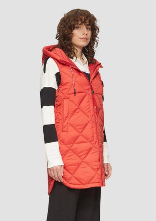 QS by s.Oliver Outdoorjacke Outdoor-Weste Lange Weste mit Pr&auml;gemuster und Kapuze