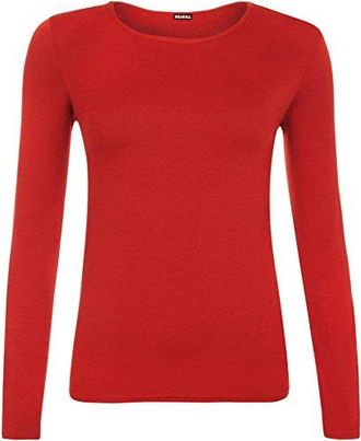 WearAll T-shirt à manches longues extensible uni pour femme Grandes tailles 44 46 58, Rouge, 52-54 Grande taille