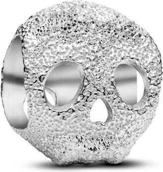 Pandora Moments Strukturierter Totenkopf Mini-Charm aus Sterling Silber mit Zirkonia, Kompatibel Moments, 794040C00