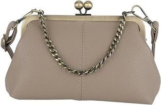 Generic Sac à bandoulière vintage Kiss Lock en cuir synthétique avec sangle réglable - Sac à provisions pour femme - Travail et voyages de courses, kaki, 15.3