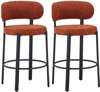 Vente-Unique Lot de 2 tabourets en tissu textur&eacute; et m&eacute;tal noir - Terracotta - ASILOVA