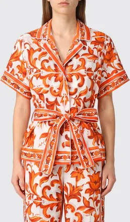Dolce & Gabbana Chemise en coton &agrave; imprim&eacute; Majoliques et col &agrave; revers