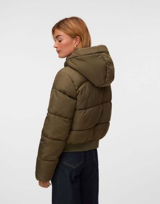 Vero Moda doudoune courte &agrave; capuche avec fermeture pression verte