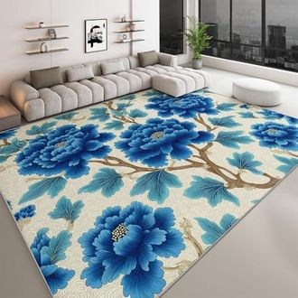 Generic Tapis pour Salon Antid&eacute;rapant 140 x 200 cm, Tapis Lavables &agrave; Poils Courts R&eacute;tro Fleurs Style Chinois Charmant pour Cuisine Salle &agrave; Manger Bureau et Ch
