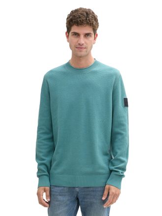 Tom Tailor Herren 1043258 Basic Strickpullover mit Rundhalsausschnitt, 36452-Tropical Teal Twotone, L