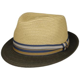 Stetson Licano Toyo Trilby Strohhut Herren Fedora UV-Schutzfaktor 40+ Ripsband Zweifarbig Krempe Fr&uuml;hjahr Sommer Oliv XXL (62-63 cm)