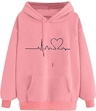 Generic Sweat-shirt à capuche pour femme - Long violet - Sweat-shirt graphique à col rond pour femme - Pull à poche avant - Pull décontracté - Hauts pulls à m