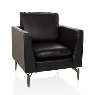 hjh OFFICE Fauteuil Lounge 1 Place BAVERO Similicuir, pour Salon/Bar/r&eacute;ception, Relax rembourr&eacute;, Noir