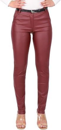 Malito more than fashion Malito - Pantalon chino pour femme - &Eacute;l&eacute;gant pantalon &eacute;lastique aspect cuir - Pantalon stretch festif et &eacute;l&eacute;gant pour femme 1031 (S-XXL), bordeaux, XX
