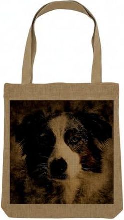 Fabulous Sac Shopping Tote Bag Aspect Lin - Border Collie Magnifique Chien Effet Peinture Art - Sac de Courses Toile Epaisse 360g Beige Naturel Cabas Port&eacute; Epa