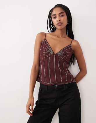 Abercrombie & Fitch Caraco orné de perles - Rouge