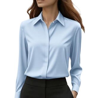 Generic Chemises boutonn&eacute;es pour femme - R&eacute;sistantes aux plis - Manches longues - Chemisiers formels pour le travail - Chemises &agrave; &eacute;paules pour femme, bleu, XX