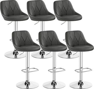 Yaheetech Lot de 6 Tabourets de Bar en Similicuir Hauteur Réglable de 86 cm à 107,5 cm Chaises de Bar Assise Pivotante Repose-Pied Carré Tabourets Hauts Cadre M