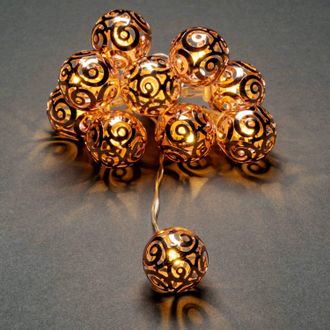 Konstsmide LED Dekolichterkette, kupferfarbene Metallbälle, mit 6h Timer, 10 warm weiße Dioden, batteriebetrieben, Innen, transparentes Kabel - 3129-603