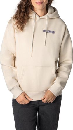 Sublevel Damen Kapuzenpullover Hoodie mit R&uuml;cken-Print, K&auml;ngurutasche light-beige XL