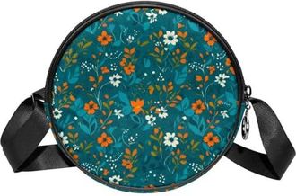 Generic Sac &agrave; bandouli&egrave;re rond pour femme, motif fleurs color&eacute;es, petit sac &agrave; bandouli&egrave;re avec fermeture &eacute;clair, bretelles r&eacute;glables, sac &agrave; main rond d&eacute;contra