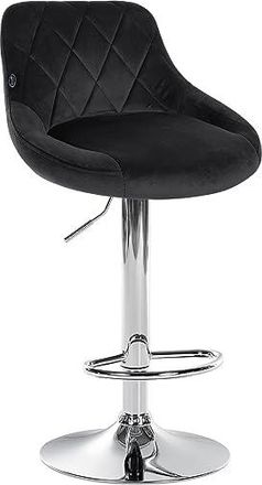 Clp Tabouret De Bar R&eacute;glable en Hauteur Lazio Velours I Chaise Haute Pivotante avec Dossier Et Repose-Pieds I Si&egrave;ge Rembourr&eacute;, Couleur:Noir, Couleur du Ca