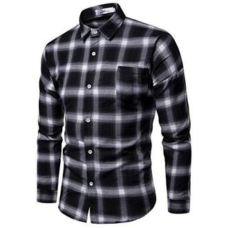 Generic Chemise &agrave; carreaux &agrave; manches longues pour hommes : chemise de b&ucirc;cheron avec boutonn&eacute; chemise sup&eacute;rieure avec col rabattu chemise d&eacute;contract&eacute;e avec poc