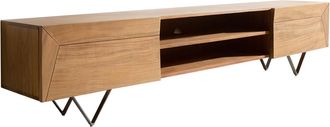 DELIFE TV-Board Kayu Akazie Natur 200 cm 2 T&uuml;ren V-Fu&szlig; Lowboard