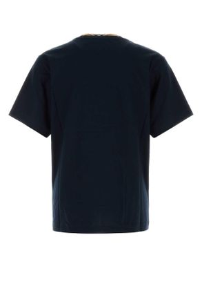 Burberry Contrast Trim Cotton T-Shirt - Navy