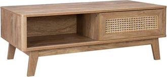 Sweeek Sweeek - Table basse avec 2 niches. 1 porte coulissante. effet bois et cannage. pieds eucalyptus