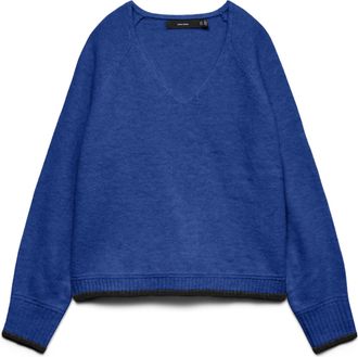 Vero Moda Damen Vmaquarius Ls V-Neck Raglan Pullover Bf, Surf The Web, Large