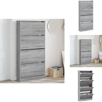 vidaXL Vidaxl - Schuhschrank mit 4 Klappen Grau Sonoma 80x21x163,5 cm - Schuhschrank - Schuhregal - Schuhorganisation - Aufbewahrungssystem - Garderobe