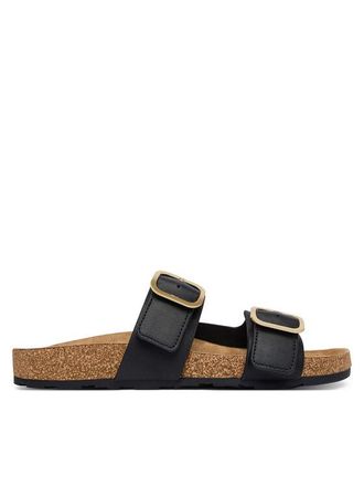 Tommy Hilfiger Pantoletten Leather Double Strap Cork Sandals FW0FW09118 Schwarz