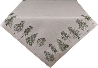 Clayre & Eef Tischdecke 100x100 cm Beige Gr&uuml;n Baumwolle Quadrat Tannenb&auml;ume