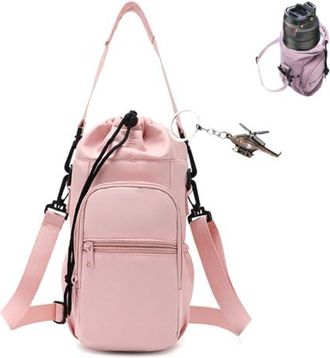 Generic Water Bottle Shoulder Bag,Portable Water Bottle Holder with Strap,Hands-Free Crossbody Carrier Outdoor Walking Hiking (Pink)