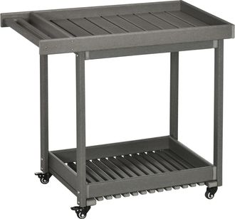 OUTSUNNY Servierwagen, Barbecue Trolley mit Handtuchhalter, Garten Rollwagen mit 2 Regalen, Outdoor Multifunktionstisch mit Rollen, f&uuml;r Garten, Balkon, 87 x 50
