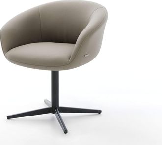 DELIFE Drehstuhl Vinka-Flex mit Armlehnen Echt-Leder Schlamm Fußkreuz Schwarz 360° drehbar Taschenfederkern, Esszimmerstühle