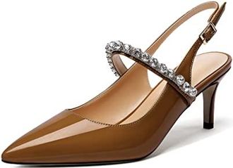 elashe Escarpins Bride Cheville Femme Slingback Talon Aiguille Bout Pointu Brun EU37