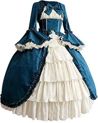 Generic Robe de bal rococo pour femme - Robe gothique victorienne - Costume - Robe longue m&eacute;di&eacute;vale - Multicouche dentelle vintage - Princesse - Robe de cospl
