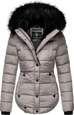Marikoo warme Damen Winter Jacke Winterjacke Steppjacke gef&uuml;ttert Kunstfell B618 [B618-Lotus-Zink-Grau-Gr.S]