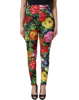 Dolce & Gabbana Womens Floral Stretch Jersey Leggings Multicolor Elastane Nylon Polyester
