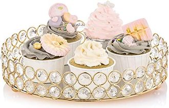 Nuptio Plateau D&eacute;coratif de Miroir de Vanit&eacute;: 25cm de Diam&egrave;tre Cristal avec Plateau D&eacute;coratif Plateau D&eacute;coratif Orn&eacute; pour Le Parfum Les Bijoux Les Bougies et