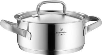 WMF Gourmet Plus Kochtopf gro&szlig; 24cm, Metalldeckel mit Dampf&ouml;ffnung, Bratentopf Induktion 4,1l, Cromargan Edelstahl mattiert, Innenskalierung