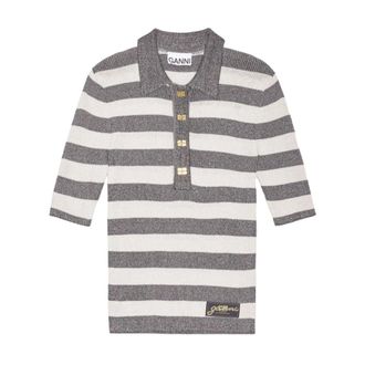 Ganni Glitzernde Ripp-Polo-Shirt Multicolor - - Knitwear - Damen - Mehrfarbig - M