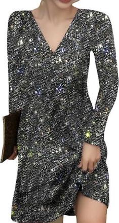 Generic Robe de f&ecirc;te scintillante pour femme - Robe de No&euml;l tendance sans manches - Coupe ajust&eacute;e - Robe longue - Robe de cocktail formelle pour lautomne - Ro