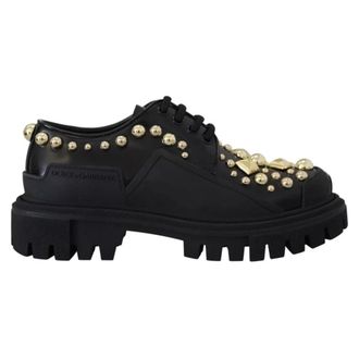 Dolce & Gabbana Schwarze Leder Trekking Derby Schuhe - - Shoes - Damen - Schwarzk - 36 EU