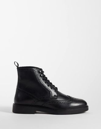 Asos Schn&uuml;rstiefel mit Budapester-Details aus schwarzem Leder