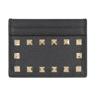Valentino Rockstud-Kartenetui aus genarbtem Kalbsleder - - Accessories - Damen - Schwarzk - ONE SIZE