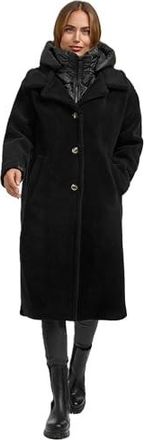 Navahoo Manteau dhiver pour femme - Fourrure peluche - Capuche amovible - Insert matelass&eacute; - N041, Noir, XXL