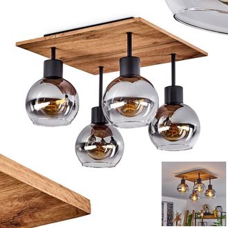 HOFSTEIN Deckenleuchte Vouhet, Deckenlampe aus Metall/Glas in Schwarz/Messing/Rauchfarben, 3-flammig, E27-Fassung, Moderne Leuchte, ohne Leuchtmittel