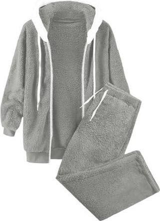 Generic 2026 Surv&ecirc;tement dint&eacute;rieur pour femme - Hiver moelleux- Avec veste &agrave; capuche et pantalon - Polaire chaude - 2 pi&egrave;ces - Combinaison de loisirs douille