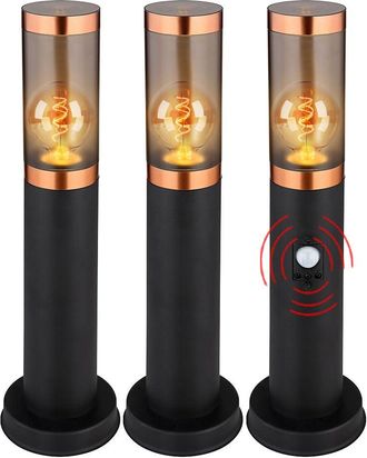 Globo Lighting Sockelleuchte Standleuchte Außenbeleuchtung rauch Kupfer Außen Bewegungsmelder Garten Stehlampe, Edelstahl Kunststoff, 1x E27, DxH 7,6x45 cm, 3er Set