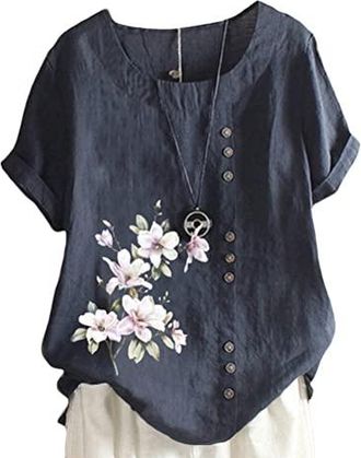 TOMWELL T-Shirts Femmes Blouse Col Rond Chemisier Manches Courtes Imprimé Hauts Grande Taille Tops de Plage Casual Loose Tee Shirt Tunic Chemise Tunique Z Ble